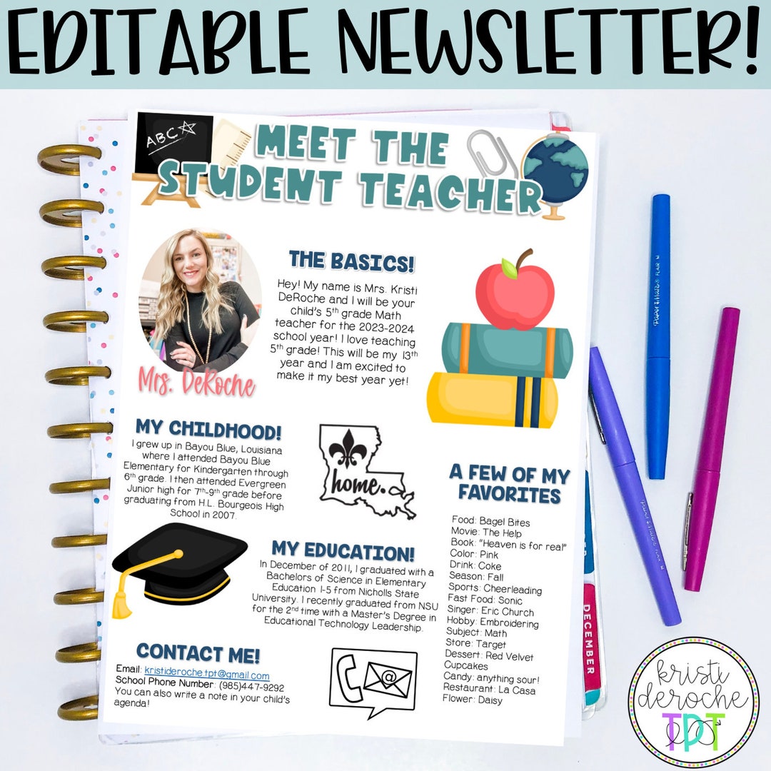 Newsletter for Meet the Teacher Night, Back to School Night ...
