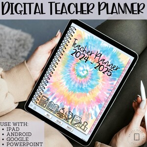 Digital Teacher Planner Editable Ipad, Tablet, Google 2024-2025 Tie Dye ...
