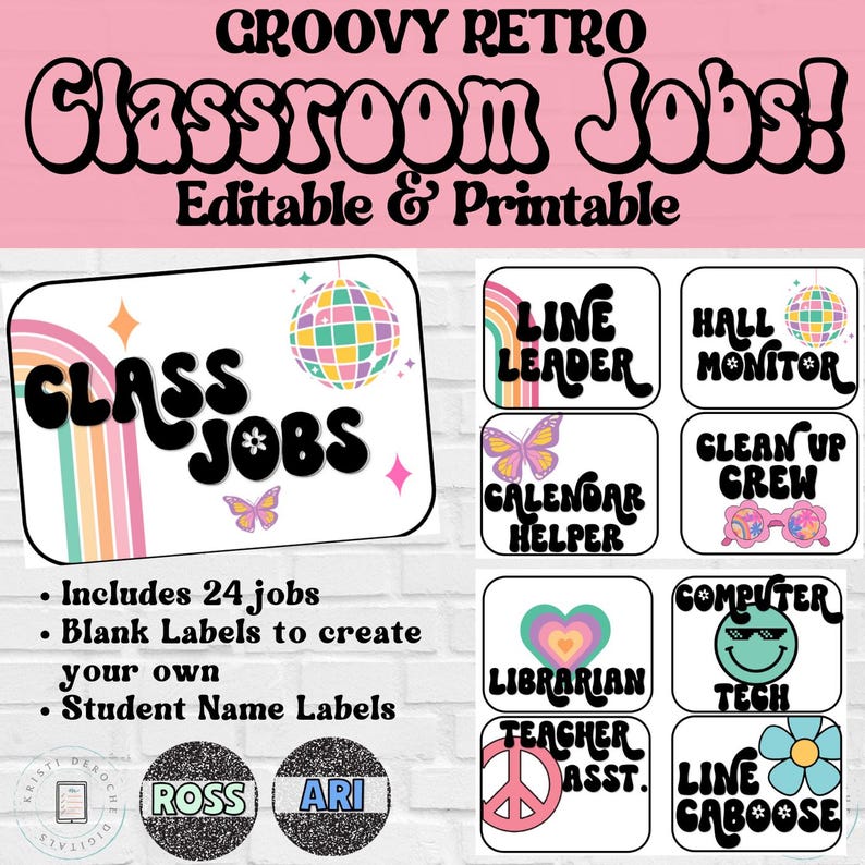 Classroom Jobs Editable Retro Groovy Classroom Decor, Classroom ...