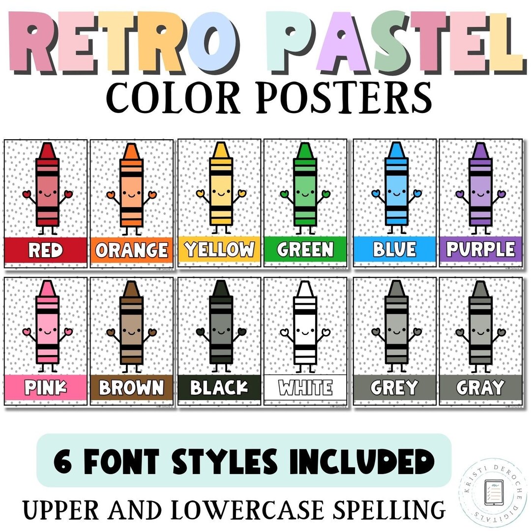 Color Posters for Retro Pastel Classroom Decor, Classroom Printables ...