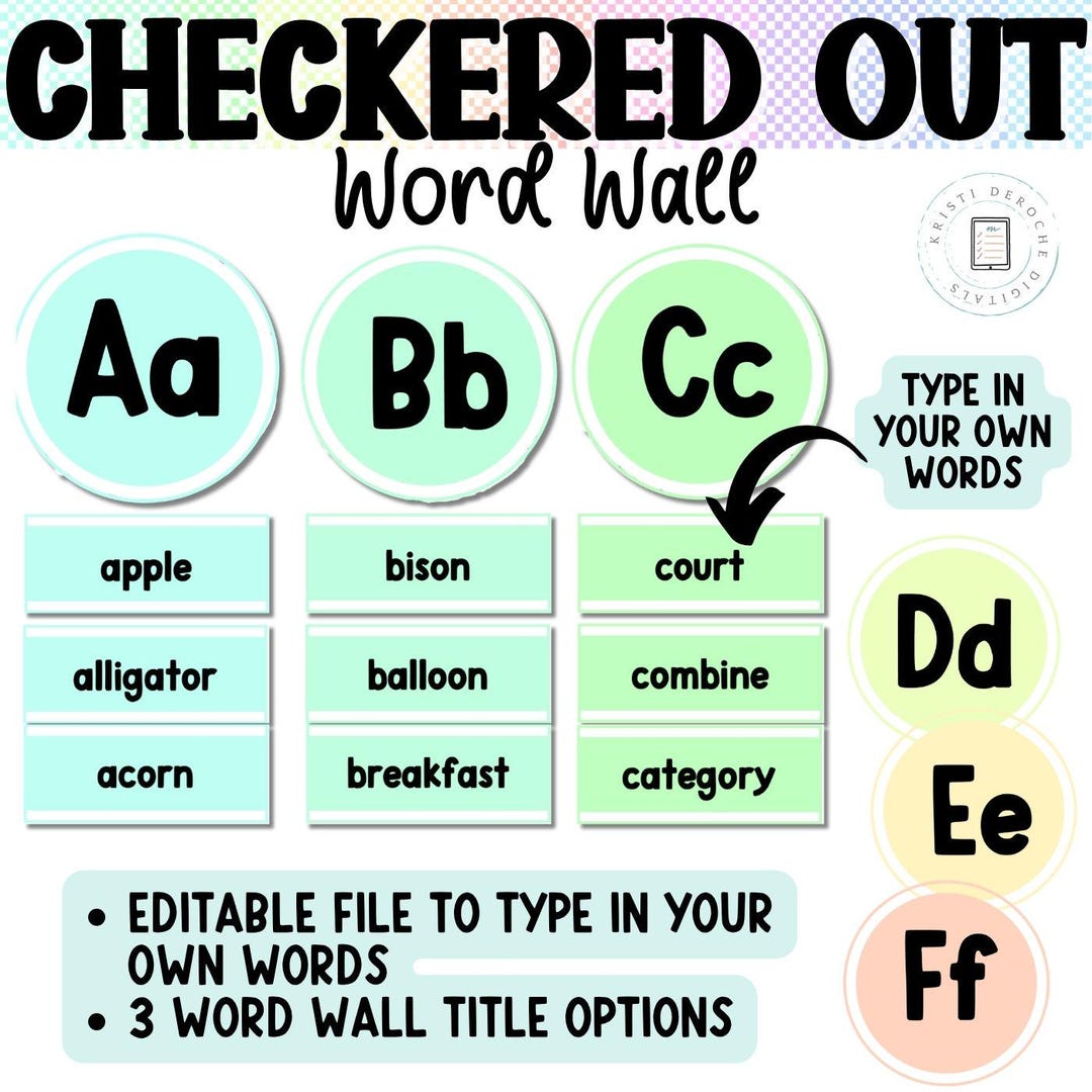Word Wall Editable Checkered Classroom Decor, Classroom Printables ...