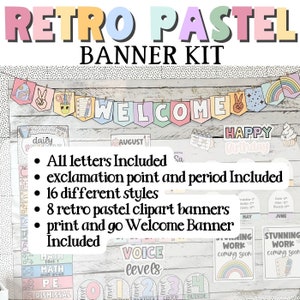 Banner Kit, Welcome Banner, Retro Pastel Classroom Decor Pastel ...