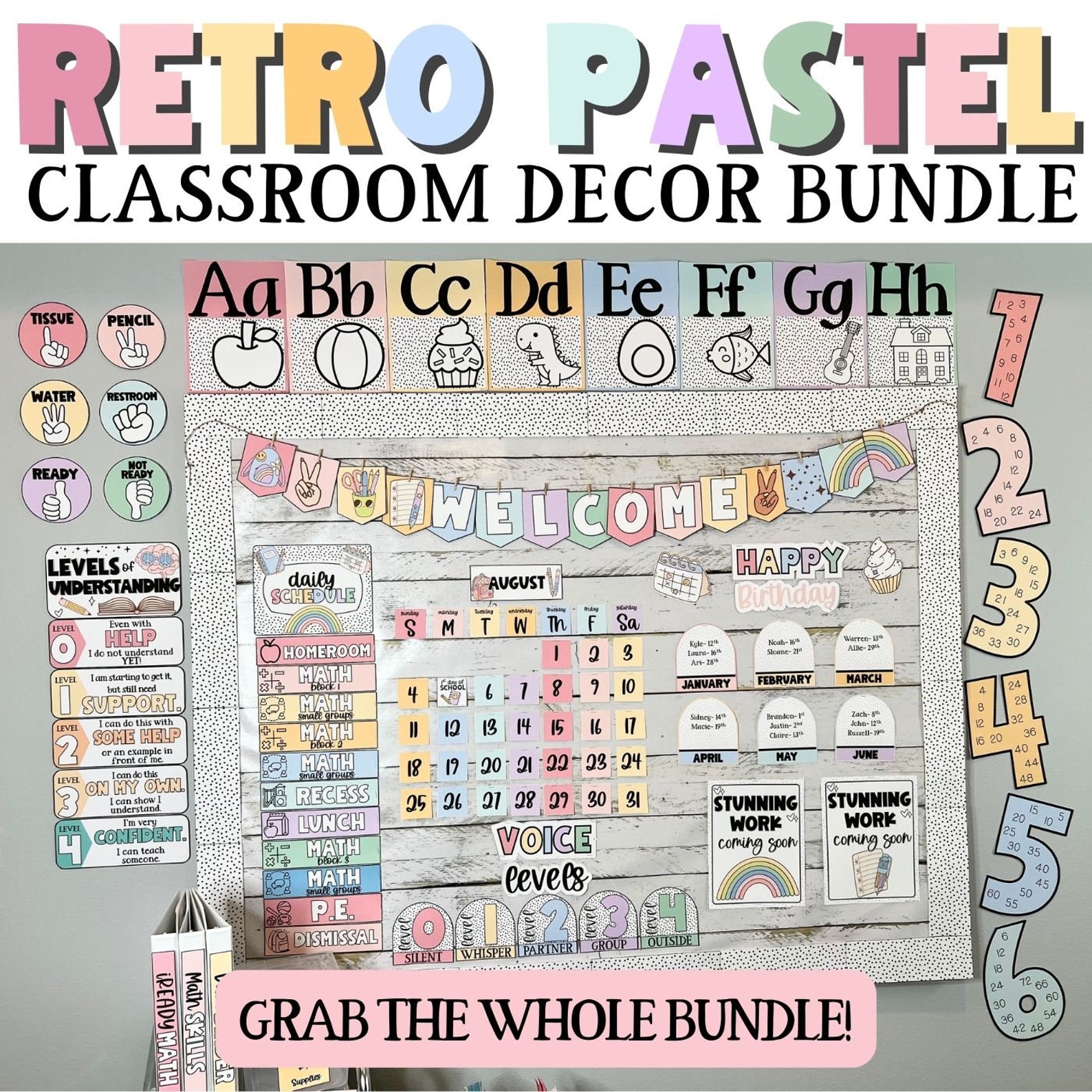 Class Schedule Cards for Calm Retro Pastel Classroom Decor Pastel ...