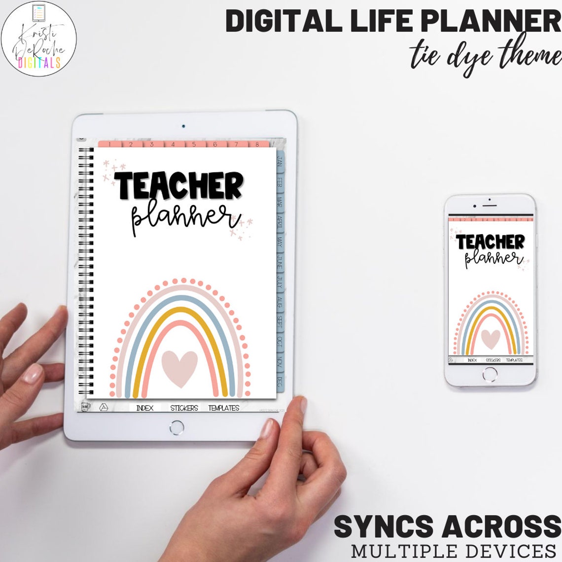 Digital Teacher Planner Boho Rainbow Portrait & Landscape | Etsy