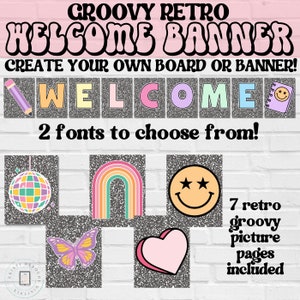 Welcome Banner and Bulletin Board Retro Groovy Classroom Decor ...