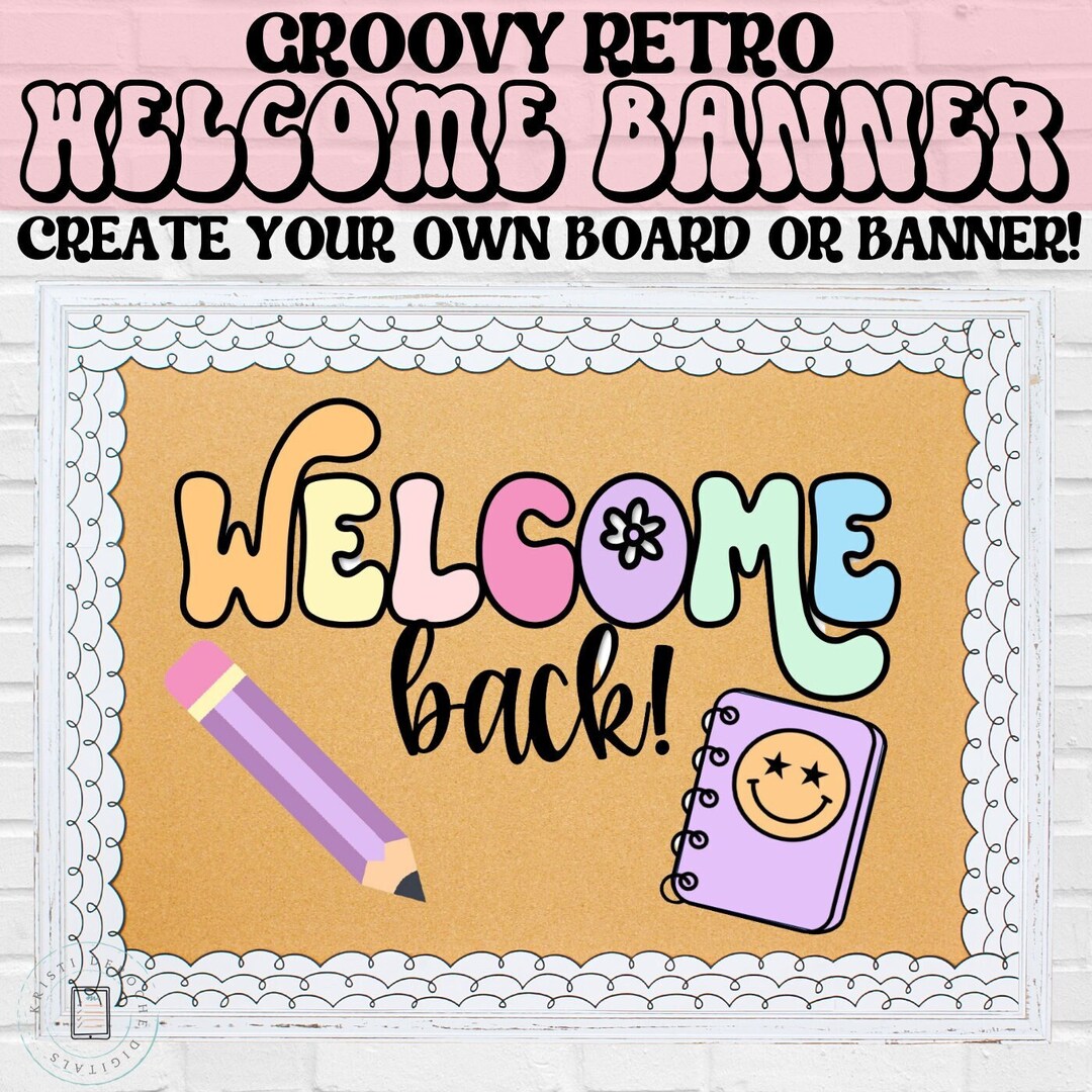 Welcome Banner and Bulletin Board Retro Groovy Classroom Decor ...