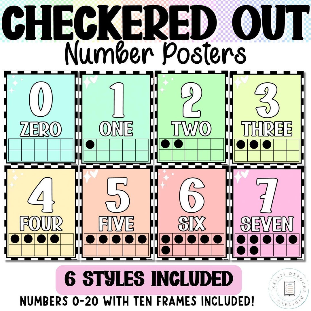 Number Posters for Checkered Classroom Decor, Classroom Printables ...