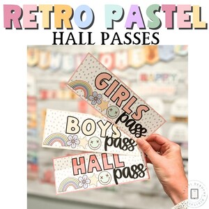 Editable Hall Passes for Calm Retro Pastel Classroom Decor Pastel ...