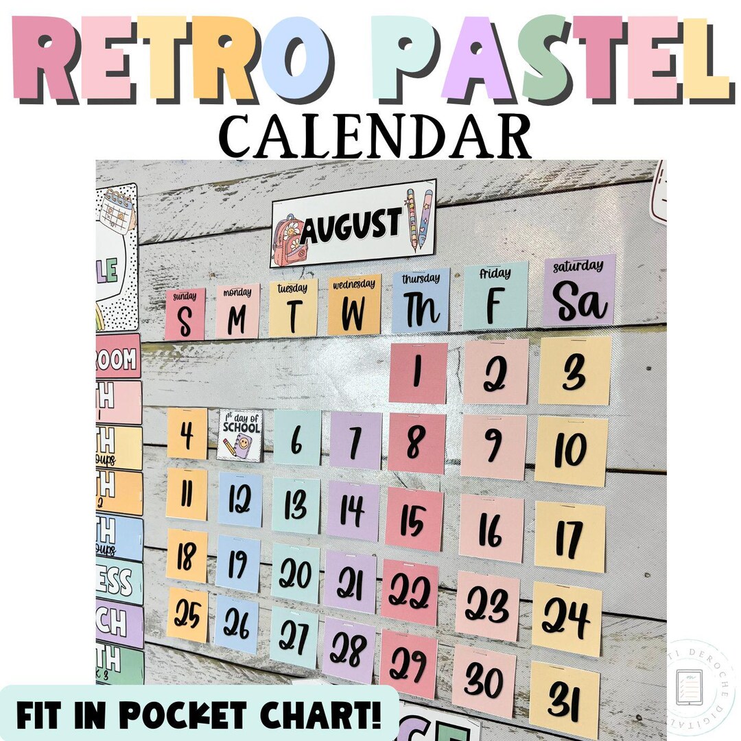 Classroom Calendar, Flip Calendar, Retro Pastel Classroom Decor Pastel ...