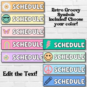 Class Schedule Cards, Retro Groovy Classroom Decor, Editable Schedule ...