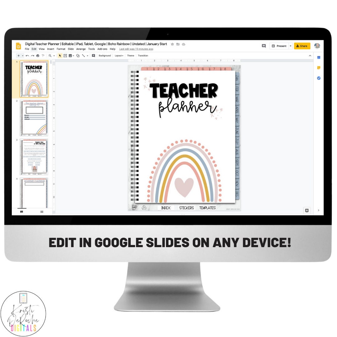 Digital Teacher Planner Boho Rainbow Portrait & Landscape | Etsy