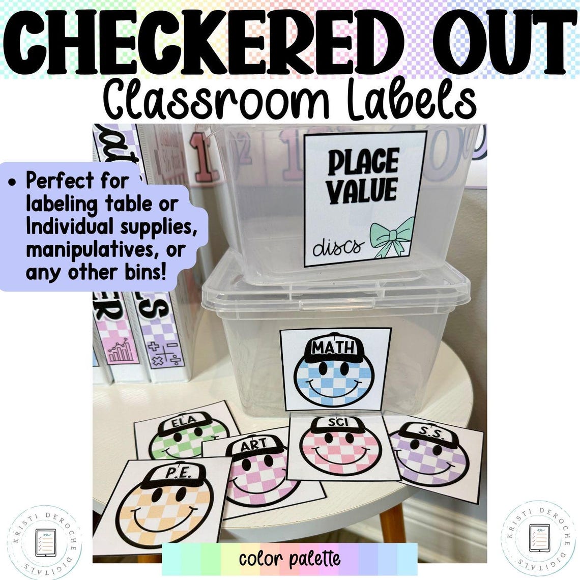 Classroom Labels for Calm Checkered Out Classroom Decor Pastel ...
