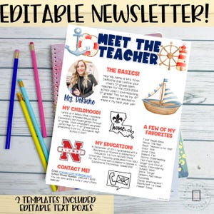 Meet the Teacher Newsletter Template Nautical, Editable Newsletter ...