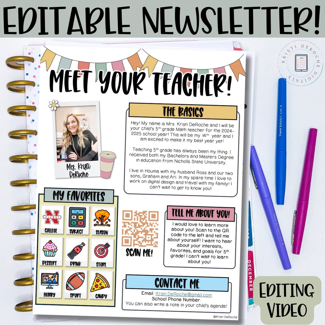Newsletter for Meet the Teacher Night, Back to School Night ...