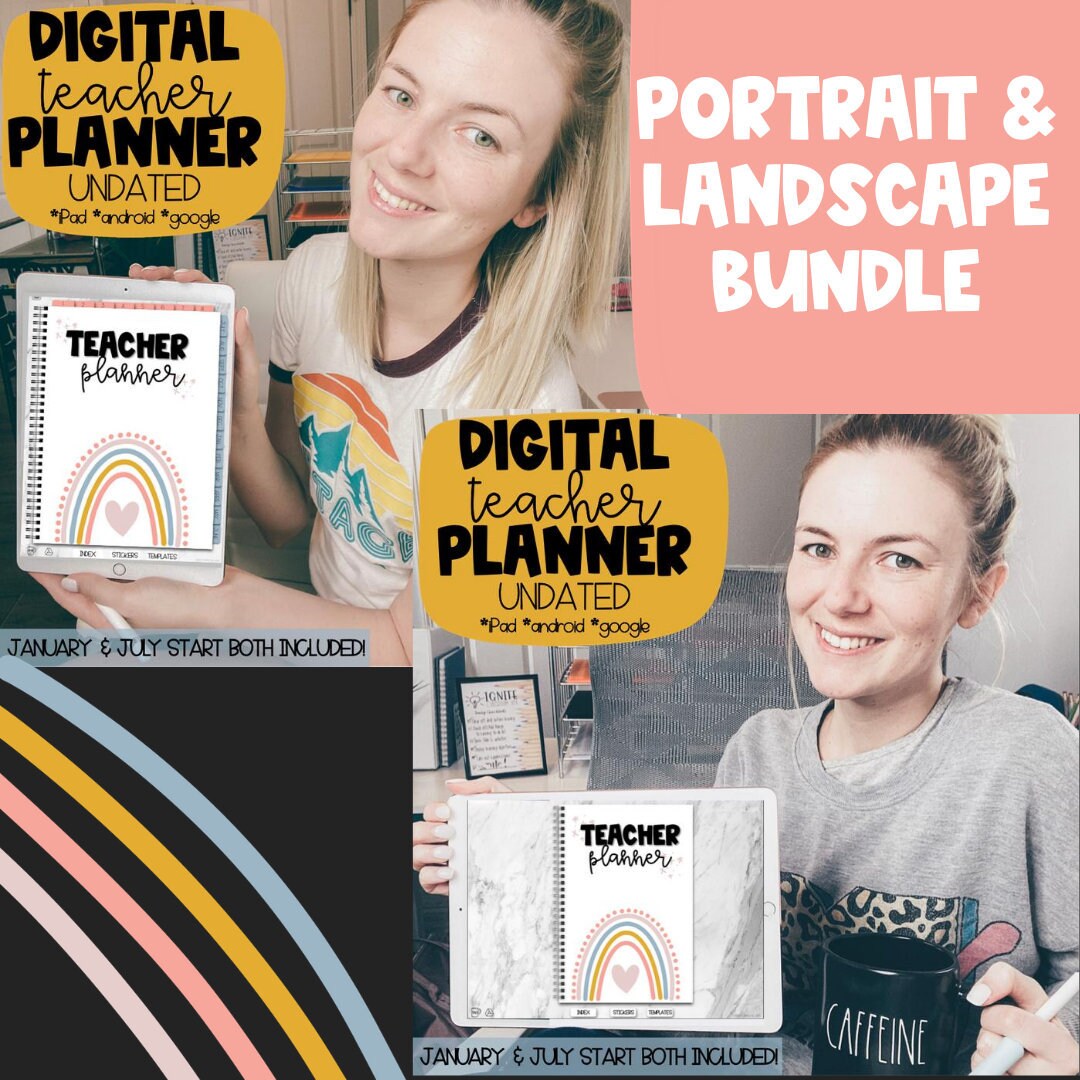Digital Teacher Planner Boho Rainbow Portrait & Landscape | Etsy