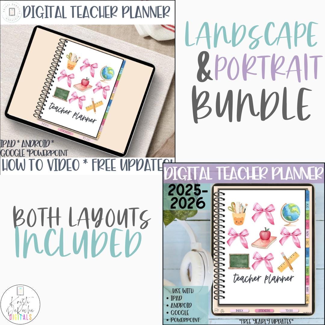 Digital Teacher Planner | 2025-2026 | Landscape and Portrait Bundle ...