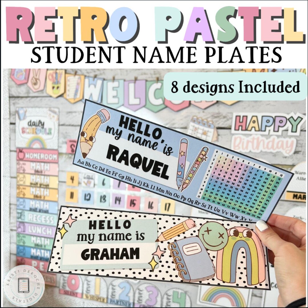 Student Name Plates Tags for Calm Retro Pastel Classroom Decor Pastel ...