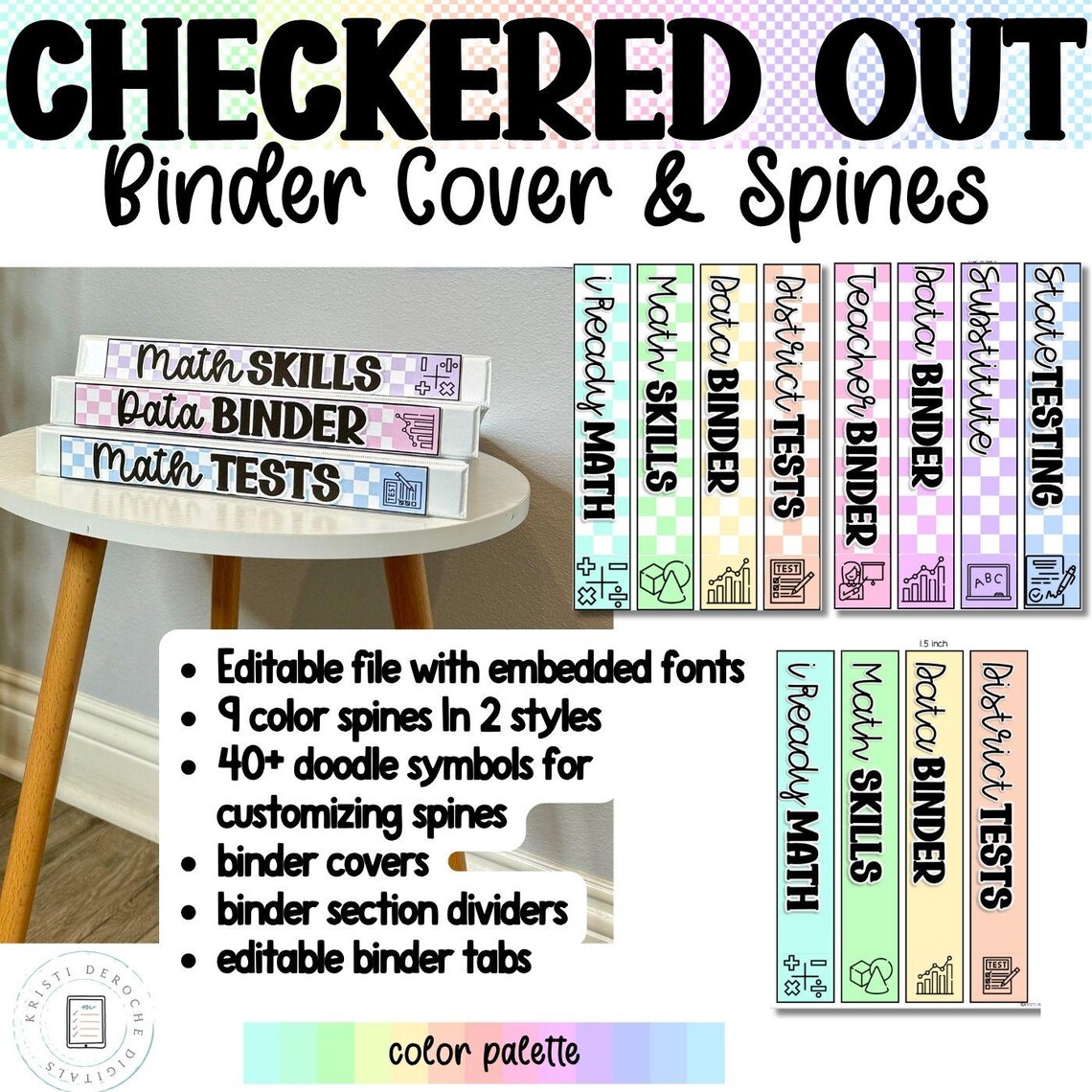 Binder Covers and Spines Editable, Checkered Classroom Decor Pastel ...