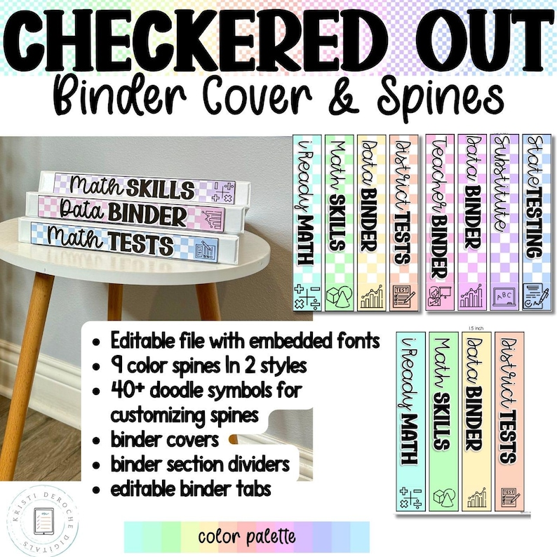 Binder Covers and Spines Editable, Checkered Classroom Decor Pastel ...