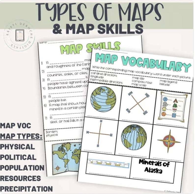 Types of Maps and Map Skills Pack | Social Studies Grades 2-5 | Back to ...