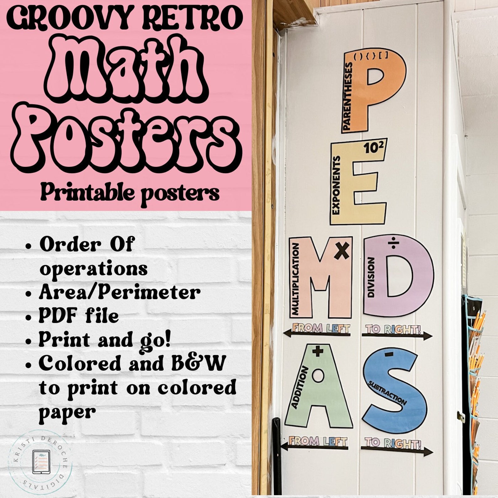 Order of Operations Math Reference Posters Retro Groovy Classroom Decor ...