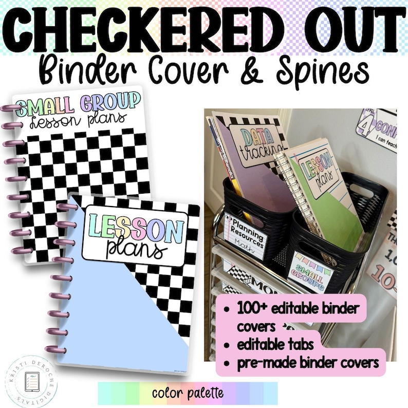 Binder Covers and Spines Editable, Checkered Classroom Decor Pastel ...