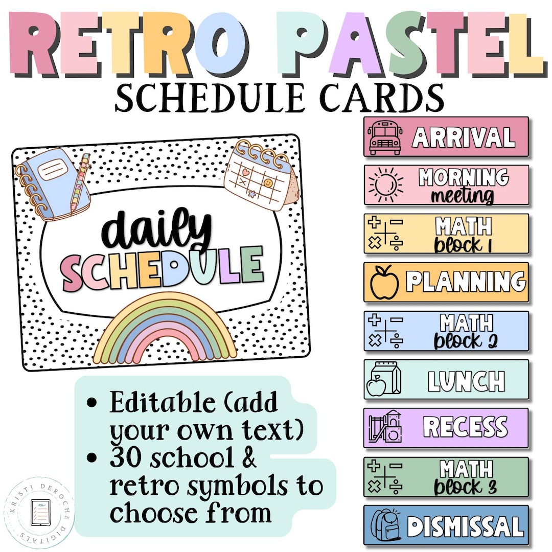 Class Schedule Cards for Calm Retro Pastel Classroom Decor Pastel ...