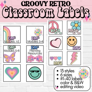 EDITABLE Classroom Labels, Retro Groovy Classroom Decor, Classroom ...