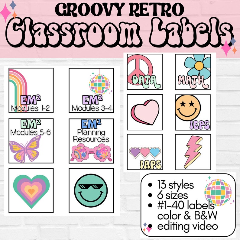 EDITABLE Classroom Labels Retro Groovy Classroom Decor - Etsy
