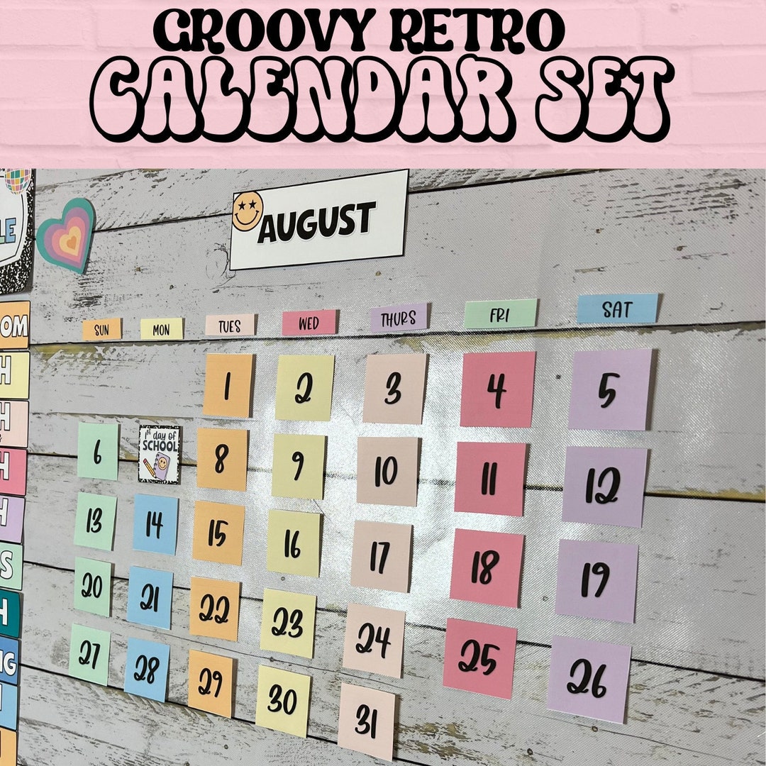 Classroom Calendar Kit, Retro Groovy Classroom Decor, Classroom ...