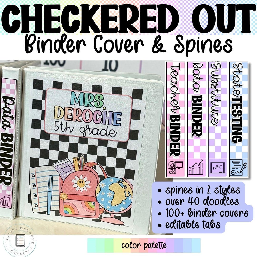 Binder Covers and Spines Editable, Checkered Classroom Decor Pastel ...