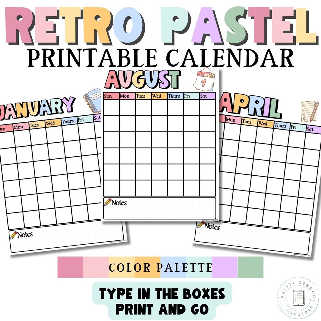 Printable Calendar, Retro Pastel Classroom Decor Pastel Classroom Theme ...
