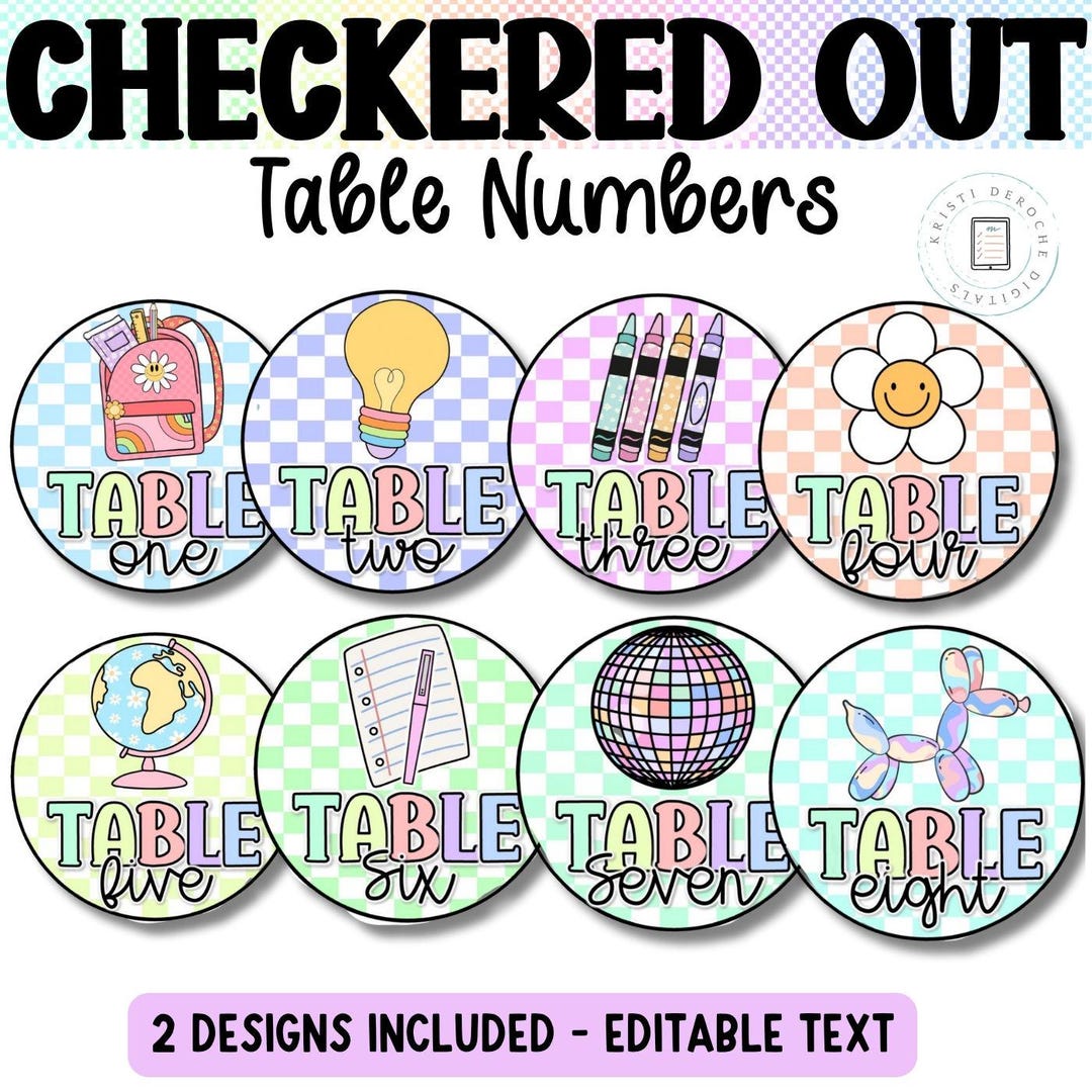 Editable Table Numbers for Checkered Pastel Classroom Decor Pastel ...