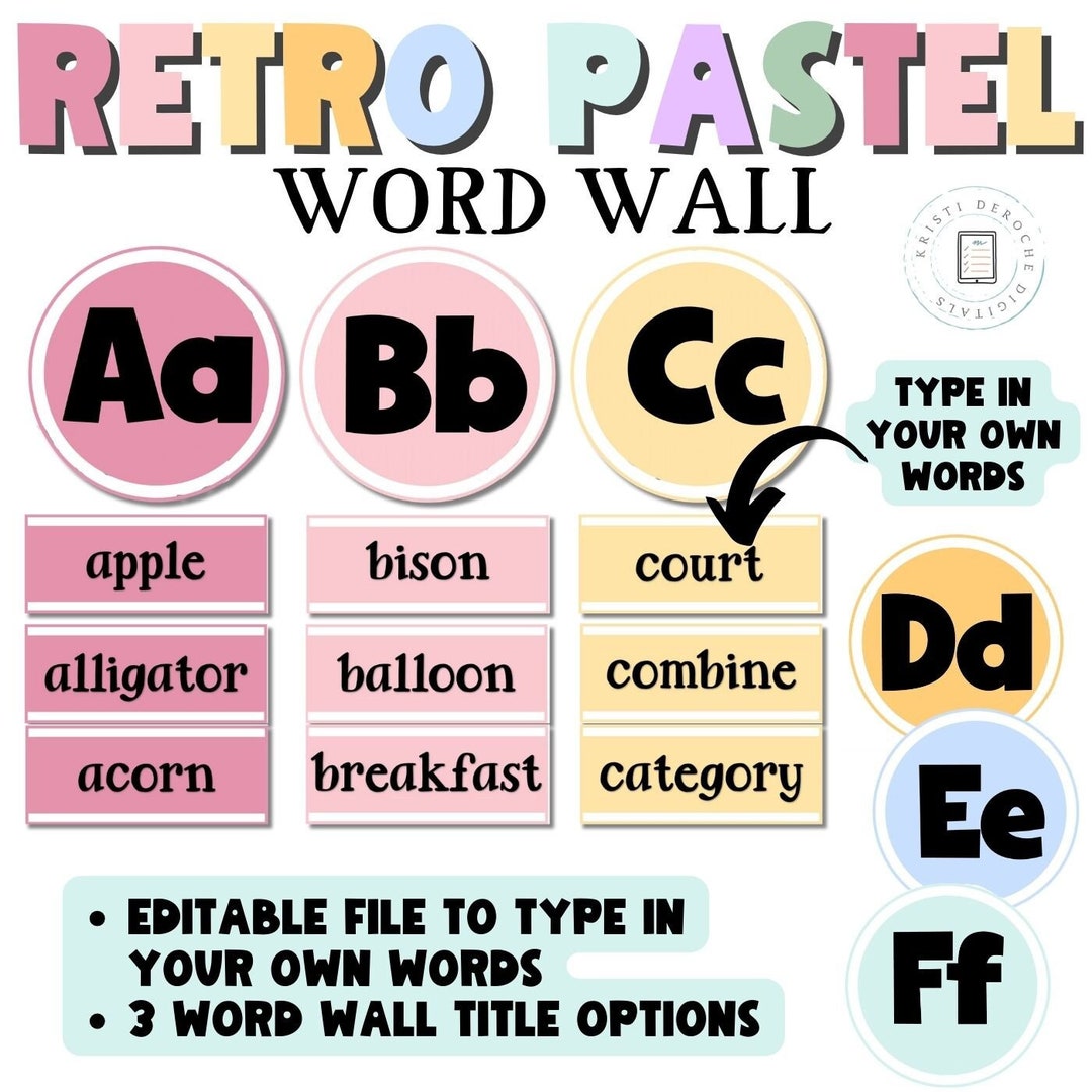 Word Wall Editable Retro Pastel Classroom Decor, Classroom Printables ...