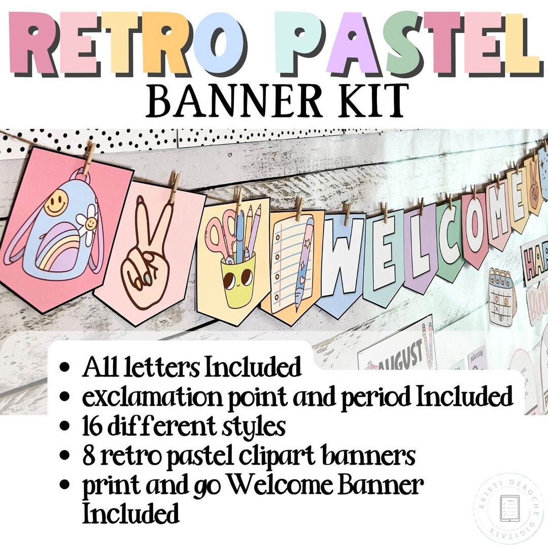 Banner Kit, Welcome Banner, Retro Pastel Classroom Decor Pastel ...