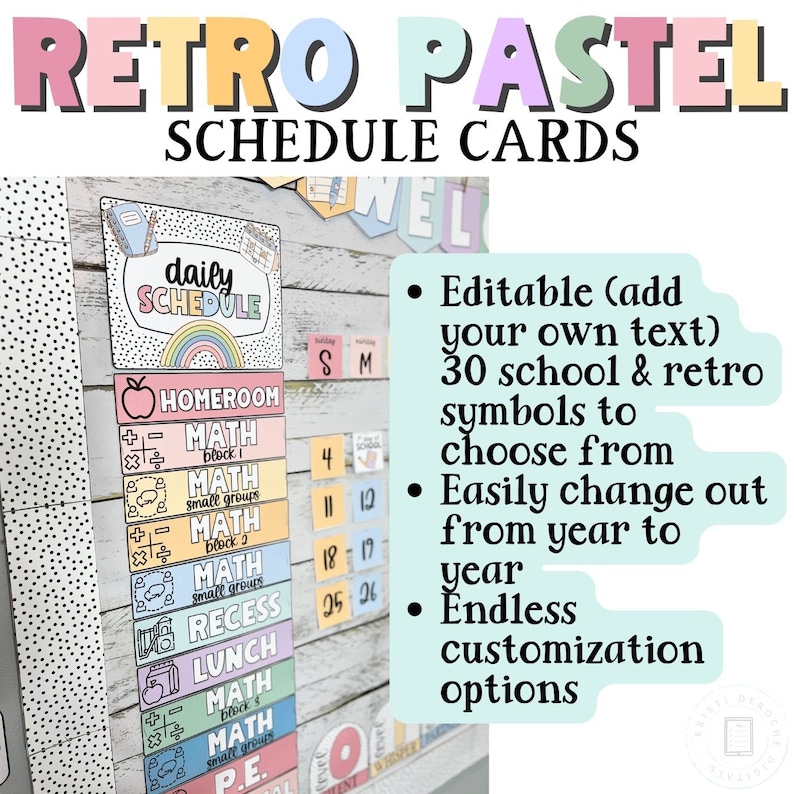 Class Schedule Cards for Calm Retro Pastel Classroom Decor Pastel ...