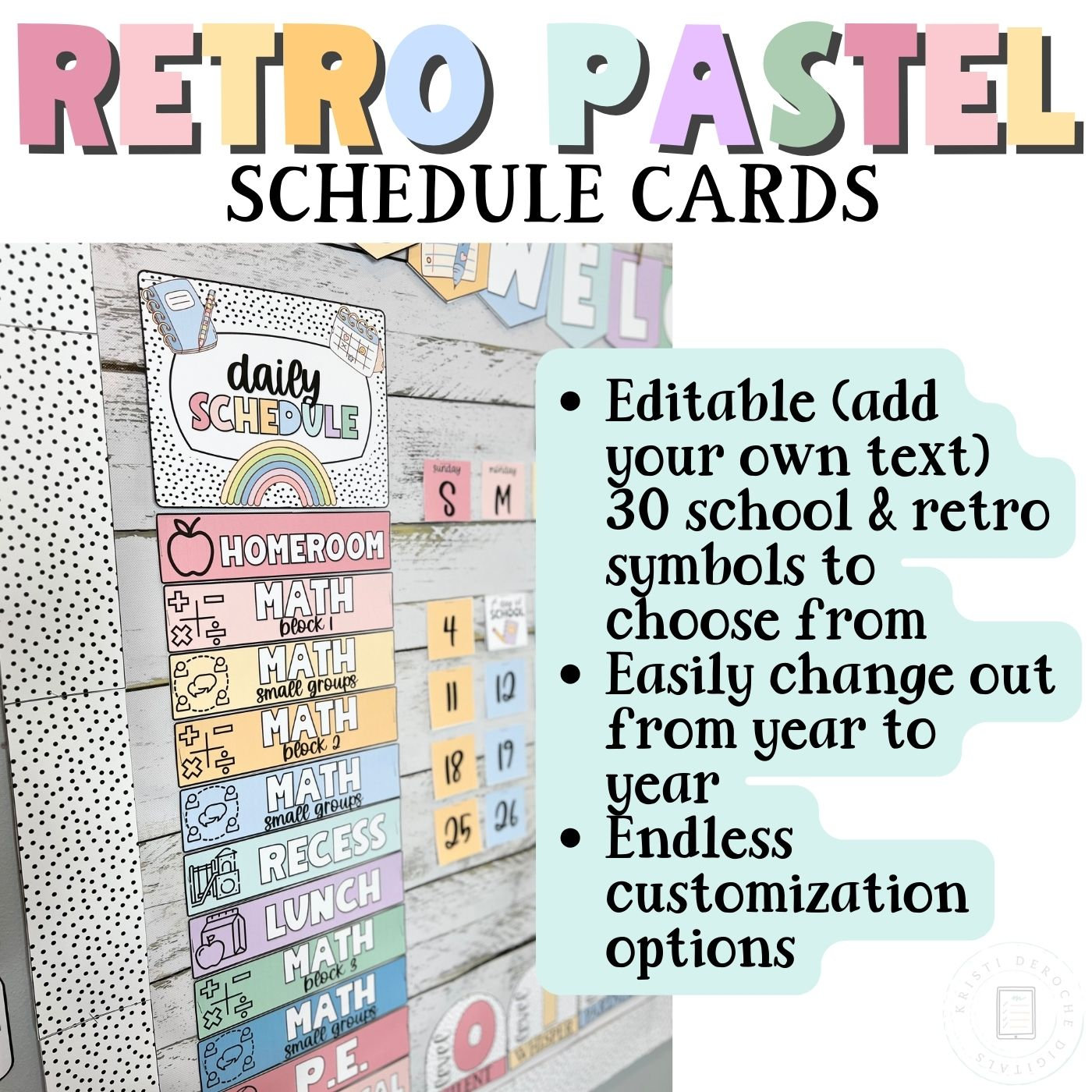 Class Schedule Cards for Calm Retro Pastel Classroom Decor Pastel ...