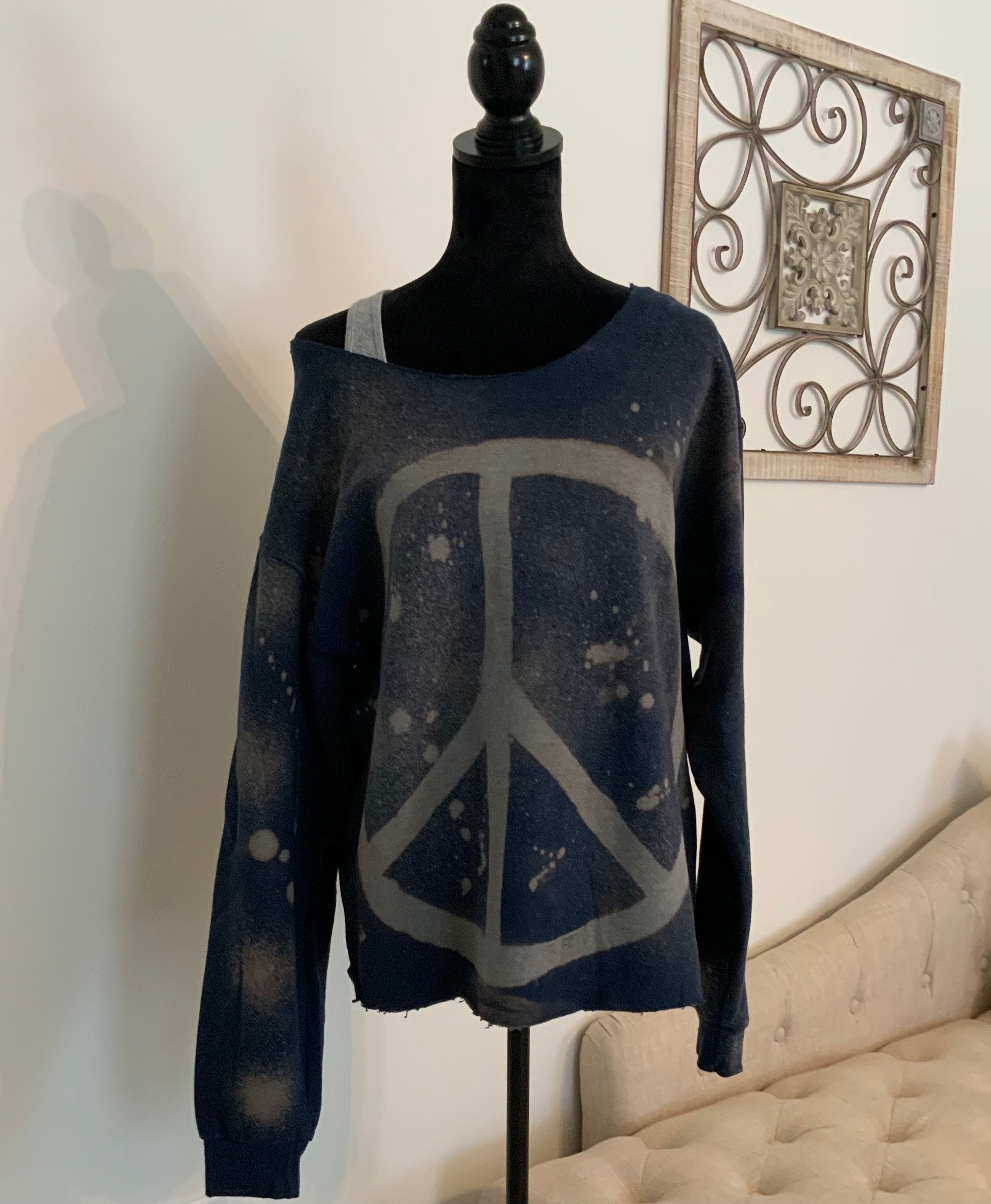 Bleached Peace Sign off the Shoulder Sweatshirt - Etsy