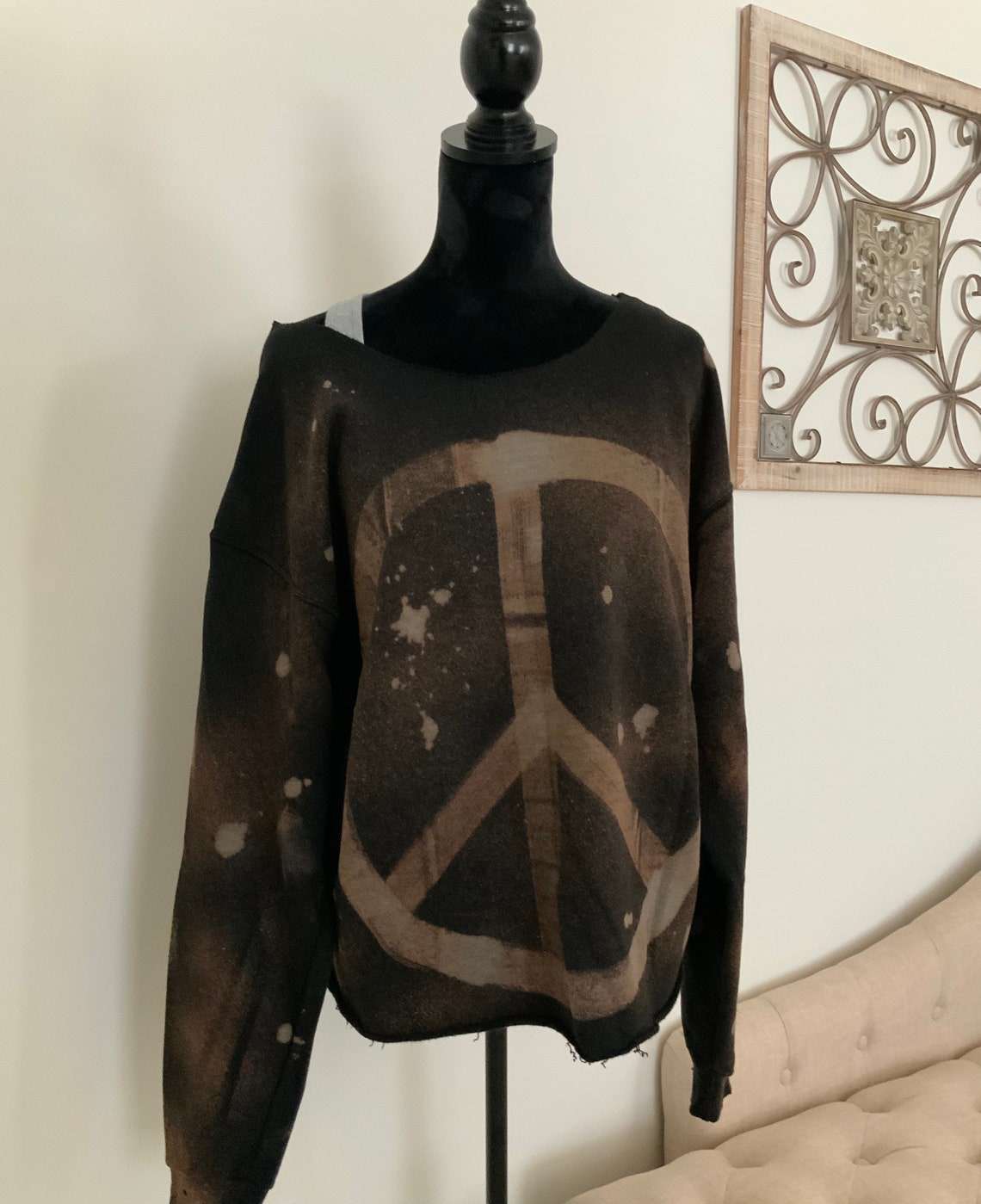 Bleached Peace Sign off the Shoulder Sweatshirt - Etsy