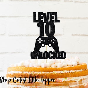 Level 10 Unlocked Cake Topper, Glitter Cake Topper, Gamer Cake Topper ...