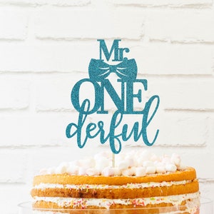 Mr One Derful Cake Topper, Glitter Cake Topper, First Birthday Cake ...