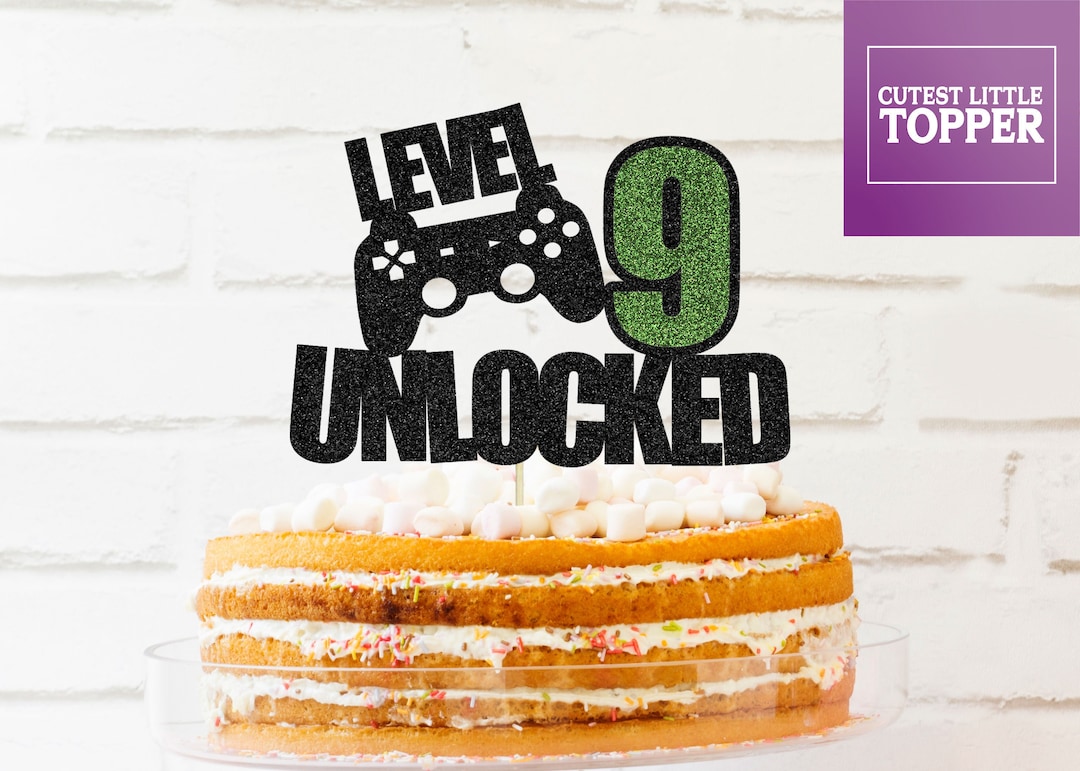 Level Unlocked Cake Topper, Glitter Cake Topper, Gamer Cake Topper ...
