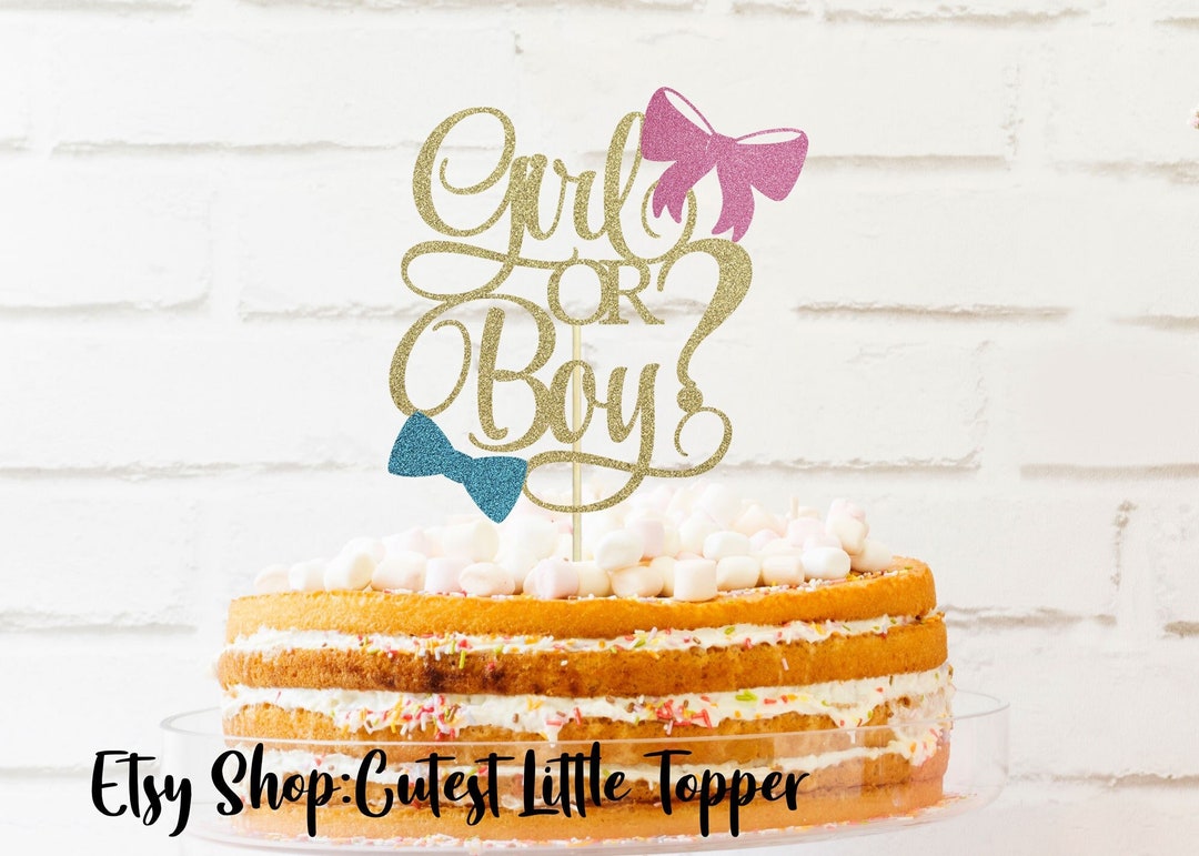 Boy or Girl Cake Topper, Glitter Cake Topper Gender Reveal Cake Topper ...