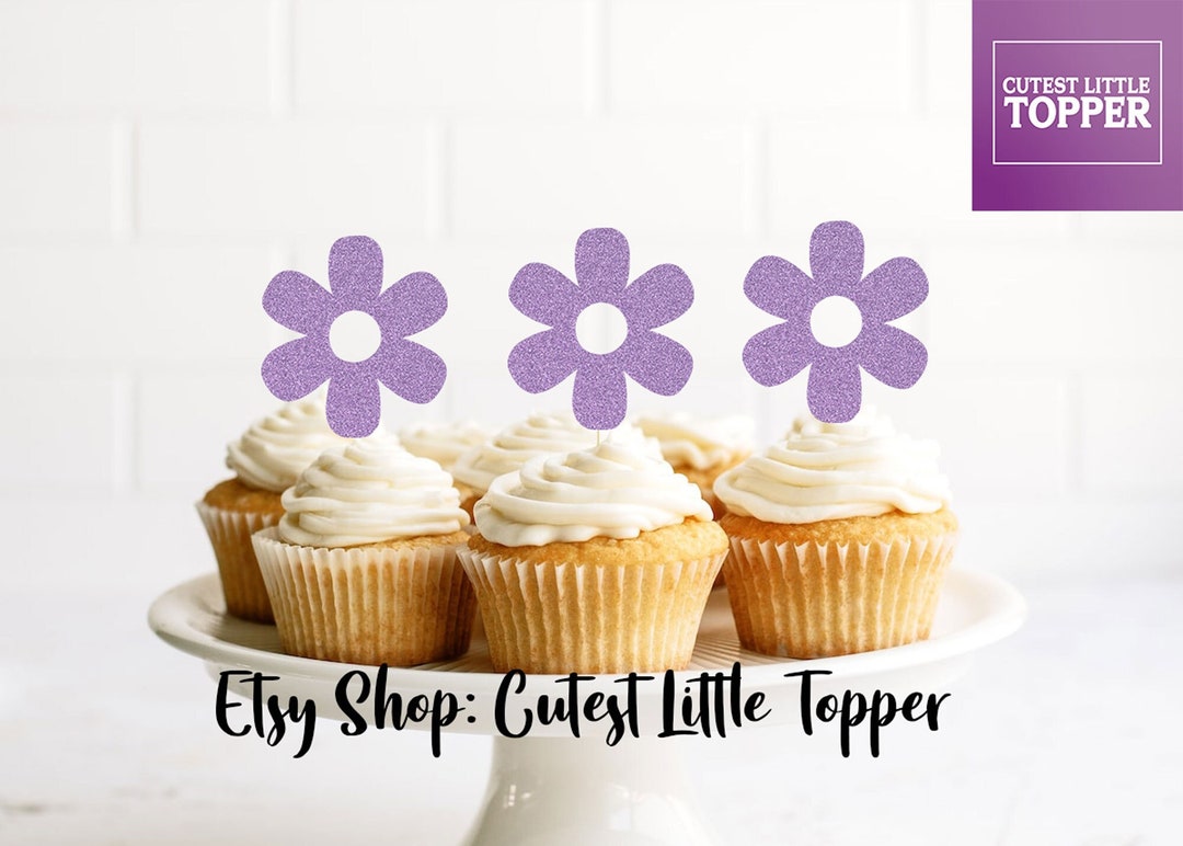 Flower Cupcake Toppers, Glitter Flower Cupcake Toppers, Spring Flower ...