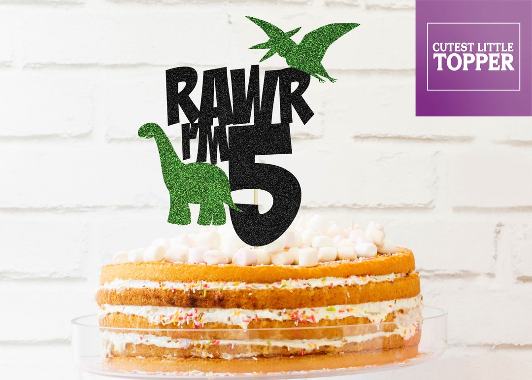Dinosaur Cake Topper, Rawr I'm 5 Cake Topper, Dinosaur Party, Glitter ...