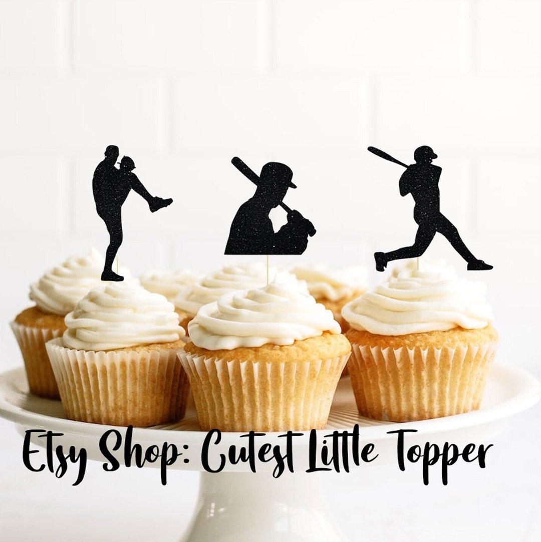 Baseball Cupcake Toppers, Baseball Glitter Toppers, Baseball Party ...