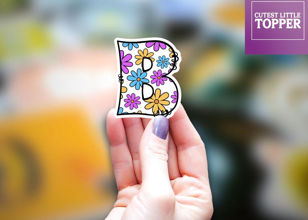 Initial Sticker, Flower Name Sticker, Custom Sticker, Water Bottle ...
