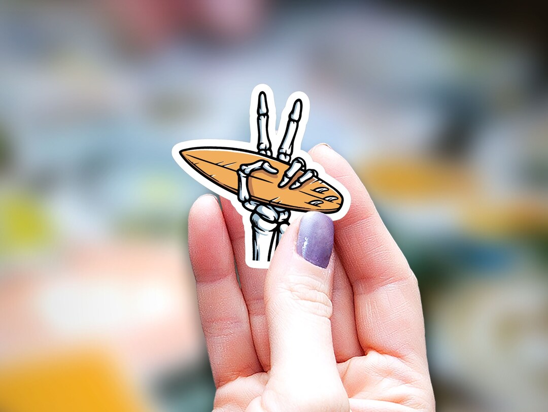 Skeleton Peace Sign and Surf Sticker, Surfer Sticker, Kindle Sticker ...