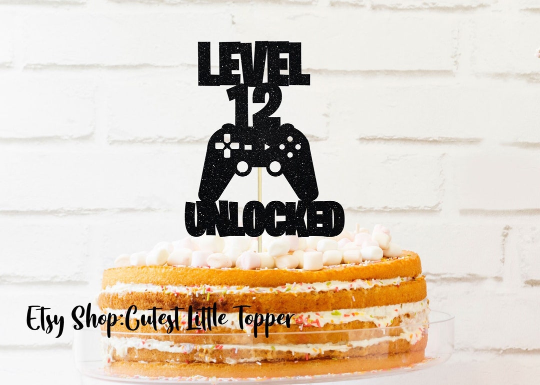 Level 12 Unlocked Cake Topper, Glitter Cake Topper, Gamer Cake Topper ...