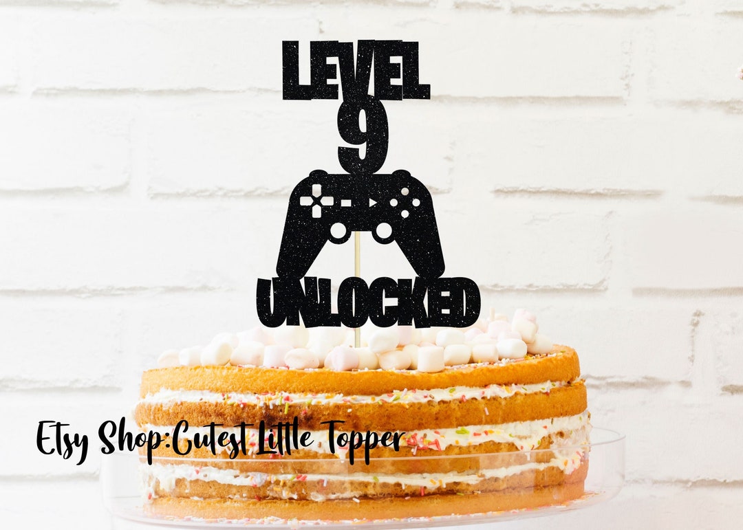 Level 9 Unlocked Cake Topper, Glitter Cake Topper, Gamer Cake Topper ...